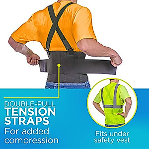 BraceAbility Industrial Work Back Brace | Removable Suspender Straps for Heavy Lifting Safety - Lower Back Pain Protection Belt for Men & Women in Construction, Moving and Warehouse Jobs (Large)