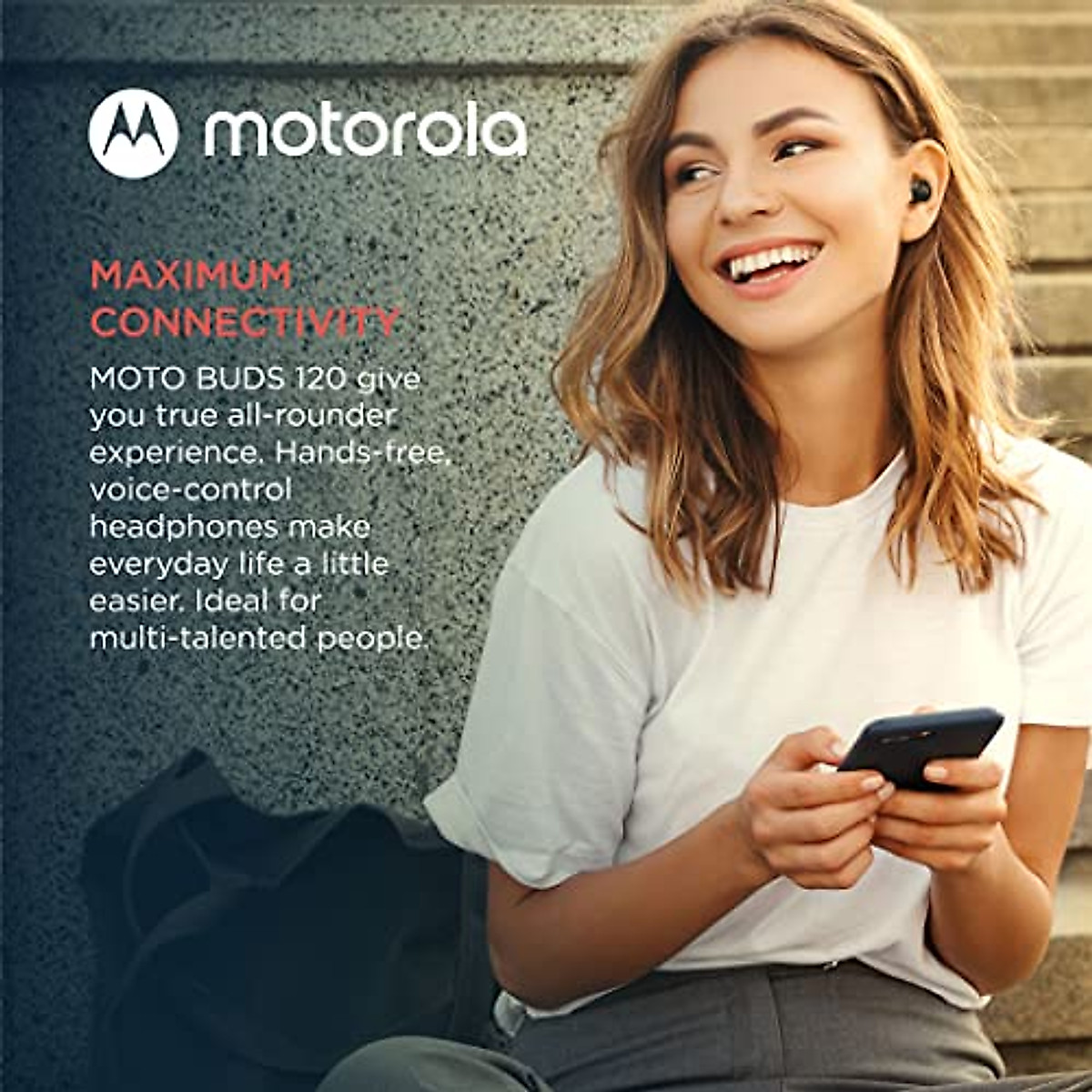 Motorola Moto Buds 120 - True Wireless Bluetooth Earbuds with Microphone & Compact Charging Case - IPX5 Water Resistant, Voice & Smart Touch-Control, Lightweight Comfort-Fit, Clear Sound - Black
