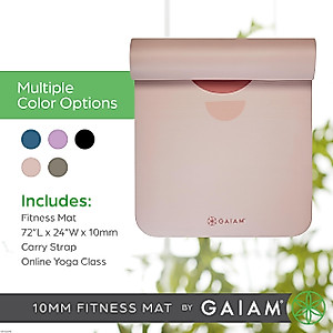 Gaiam Extra-Thick Yoga Fitness Mat and Exercise Mat with Non-Slip Texture and Easy Carry Strap - Ideal for Floor Workouts and Everyday Yoga - Supportive and Portable, Purple, 10mm