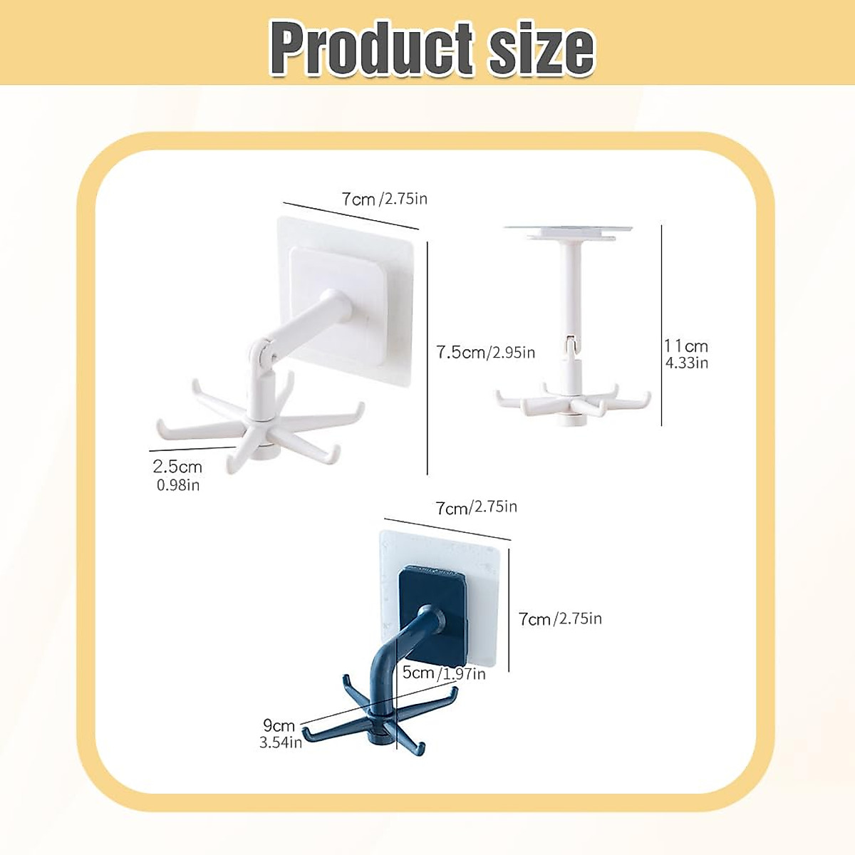 ehnoge 360°Rotating Self-Adhesive Utensil Hook, 2024 Upgrade Multi-purpose Hanging Utensil Holder Hooks Vertical Flip Hook, Rotating Folding Hook Self Adhesive Hook for Home (White,6 Hooks, 2pcs)