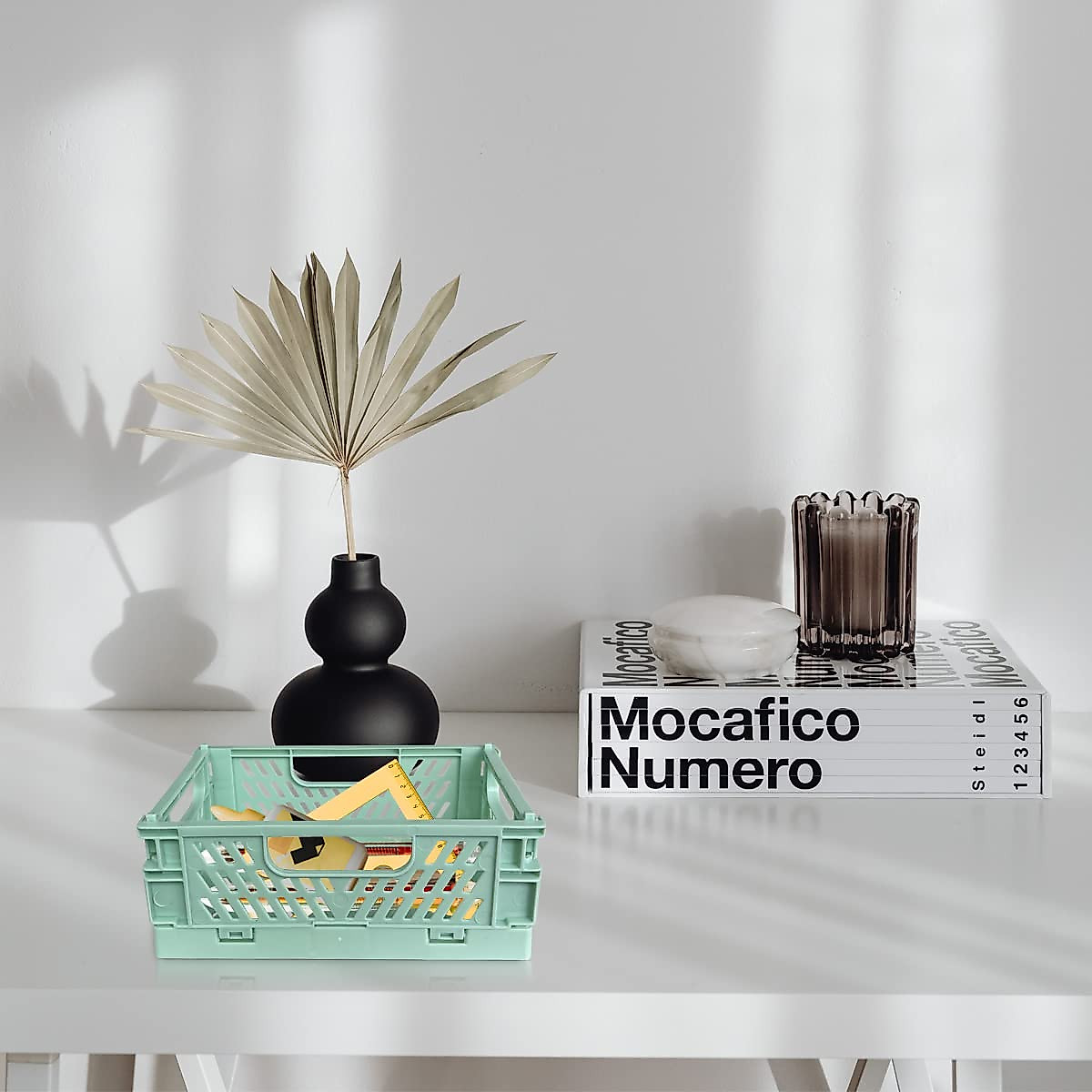 KVZVK 2-Pack Mini Plastic Folding Baskets,Plastic Storage Crate for Office Desk Organizing,Plastic Storage Baskets for Home Kitchen Office Classroom and Bathroom Storage