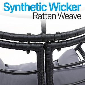 SereneLife Hanging Egg Chair with Stand - Indoor Outdoor Patio Wicker Rattan Lounge Chair with Stand, Steel Frame, UV Resistant Washable Cushions for Garden Backyard Deck Sunroom SLGZ0EGBL (Black)