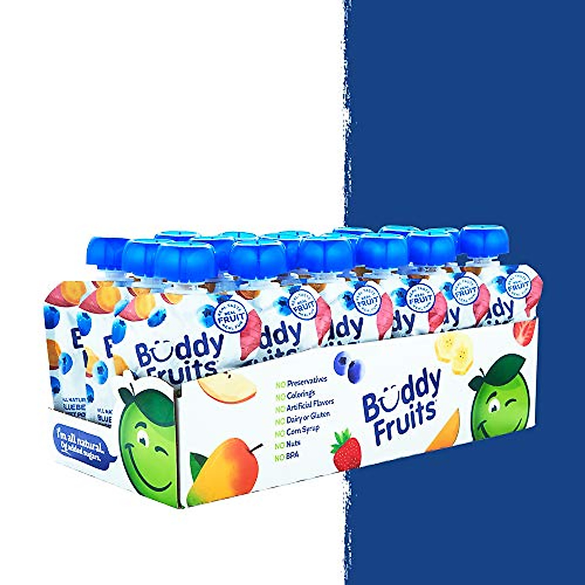 Buddy Fruits & Veggies Snacks To Go Blueberry Sweet Potato Unsweetened Applesauce 3.2oz (18pk) Gluten-Nut-Dairy-Preservative-BPA Free, Non GMO, Kosher