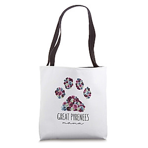Great Pyrenees Mama Floral Paw Dog Mom Tote Bag