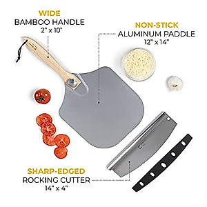 EMPORIO LOGIC Aluminum Metal Pizza Peel 12 x 14 Inch & Pizza Cutter Slicer 14" |Foldable Pizza Paddle for Easy Storage| Pizza Spatula & Knife for Baking Pizza, Dough, Bread & Pastry| Ideal Pizza Gifts