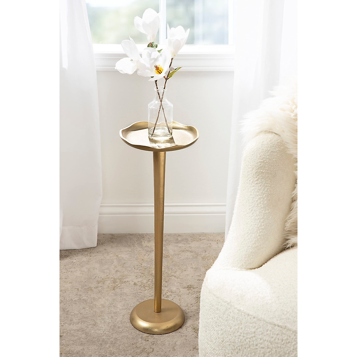 Kate and Laurel Alessia Modern Decorative Metal Drink Table, 8 x 8 x 22, Gold, Stunning Cast Aluminum Pedestal Plant Stand with Rough Texture and Deckled Edge