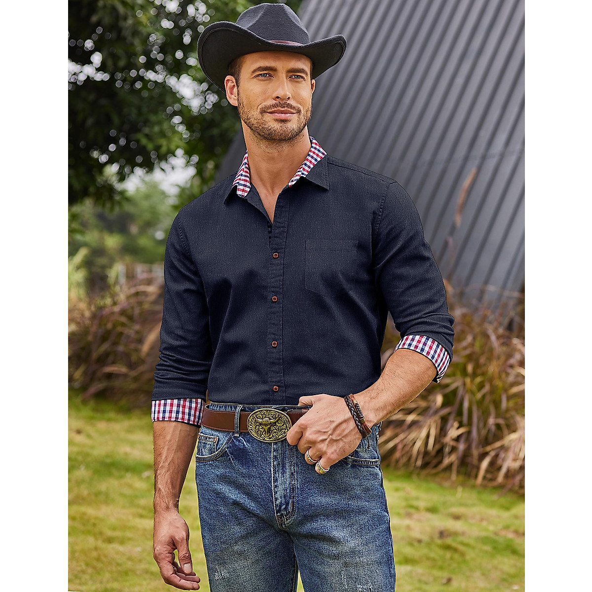 COOFANDY Men's Casual Dress Shirt Button Down Shirts Long-Sleeve Denim Work Shirt