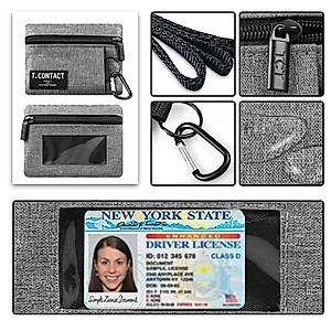 T.CONTACT Lanyard Pouch Coin Purse Wallets Hoodswop Id Holder Keychain Zip Id Case Card Holder Wallet for Men Women Boys Girl Men Change Purses Mens Coin Pouch (Gray, 1.0)