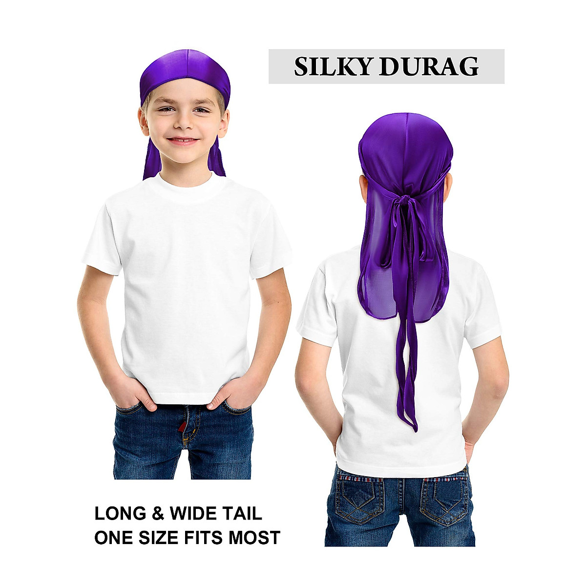 8 Pieces Satin Baby Durags Kids Satin Durag Caps Headwraps with Long Tail and Wide Straps for 360 Waves (Dark Color)