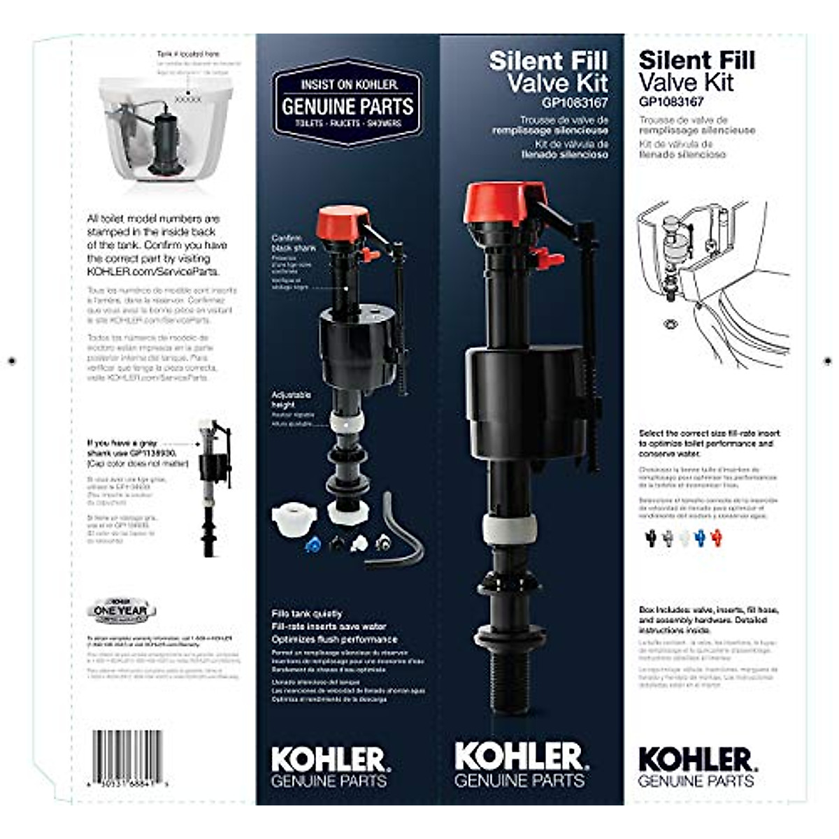Kohler Genuine Part Gp1083167 Silent Fill Valve Kit For All Kohler Class Five Toilets,12.5" x 3.5" x 3"