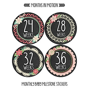 Months in Motion Pregnancy Weekly Belly Growth Stickers - Baby Bump Belly Stickers - Maternity Week Sticker - Pregnant Expecting Photo Prop Keepsake - Expectant Mom Gift - Style 914