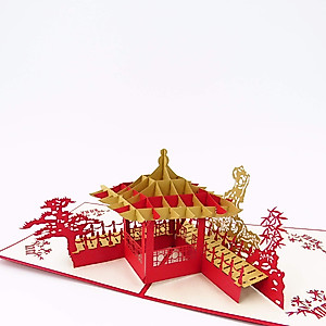 POP CARD EXPRESS Asian Pavilion Pop Up Greeting Card - Birthday Card, Just Because, Graduation Card, Valentine's Day Card, Anniversary Card, Wedding Card, Thank You Card (Asian Pavilion Pop Up Card)