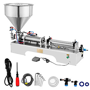 VEVOR Pneumatic Liquid Paste Filling Machine 50-500ML Volume, Horizontal Cream Filling Machine with 30L Hopper, Pneumatic liquid Filling Machine for Water Oil Cream etc.