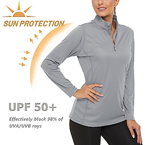 KEFITEVD UV Protection Shirts for Women Long Sleeve UPF 50+ Sun Protection Shirts Outdoor Quick Dry Hiking Shirts for Women Light Grey