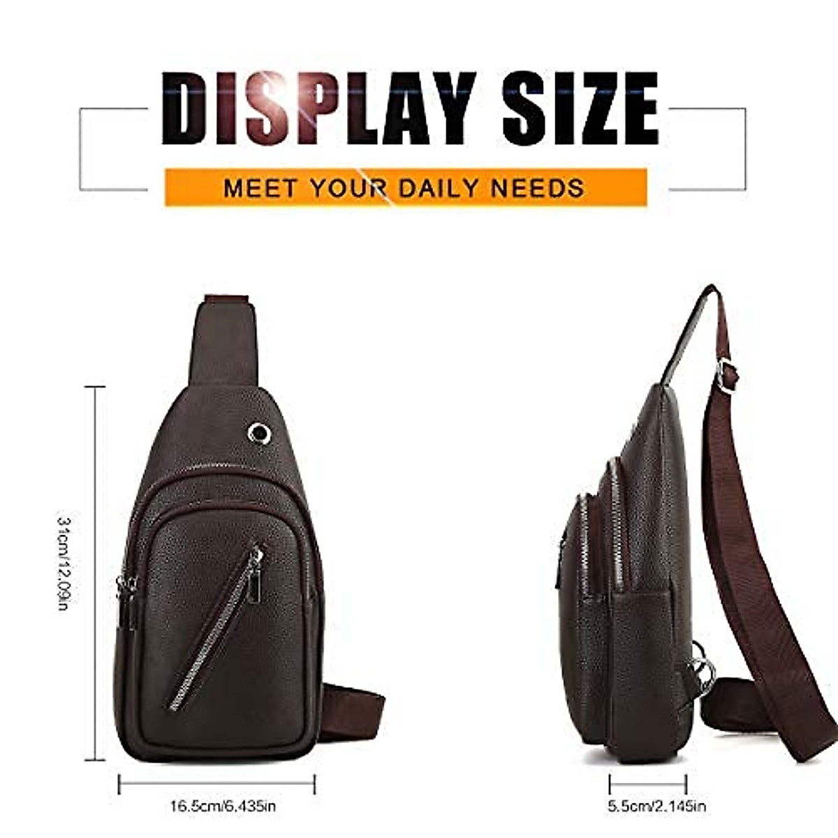 BBD Men's Leather PU Sling bag Chest bag One shoulder bag Crossbody Bag Backpack for men, Brown