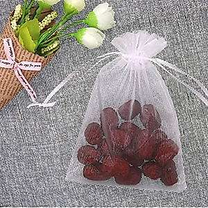 SumDirect  White Organza Bags with Drawstring - 100Pcs 5x7 inch Jewelry Pouches, Wedding Favor Gift Bags for Christmas Party