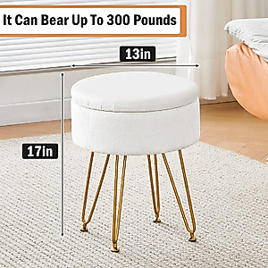 Cpintltr Velvet Storage Ottoman Round Footrest Stool Multifunctional Upholstered Ottoman Modern Accent Vanity Stools Tray Top Coffee Table Suitable for Living Room Bedroom Entryway Cream
