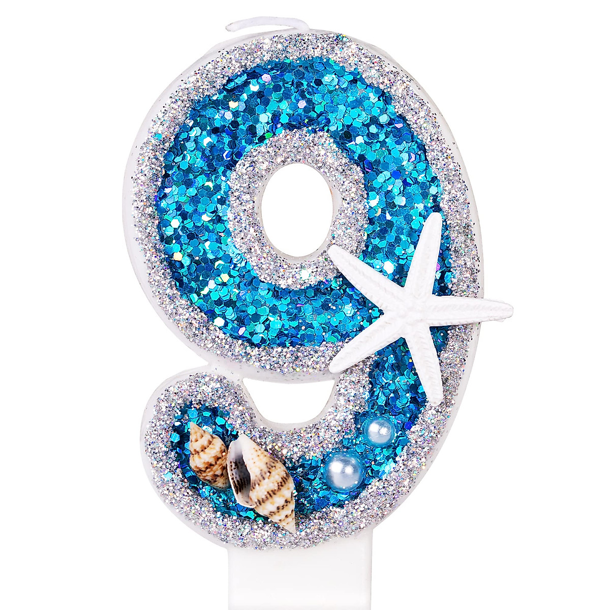 2.76" Large Birthday Candles Number 9 for Cake, Shell Sequins Number Candles for Birthday Party Wedding Anniversary Decorations