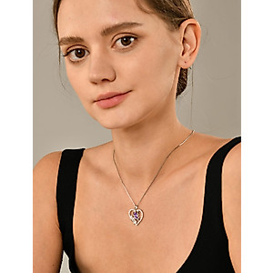 YL Women's Butterfly Necklace 925 Sterling Silver Flower Rose Pendant Created Amethyst Halo Jewelry