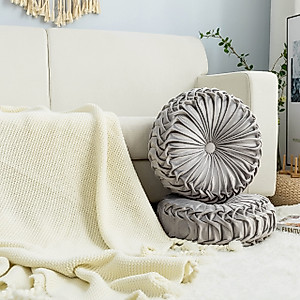 FONORAN Round Throw Pillows，Home 15.7 Round Floor Cushions Pillow，Handcrafted Pumpkin Velvet Home Decorative Back Pillow Cushion for Sofa Couch Chair Bed (Gray)
