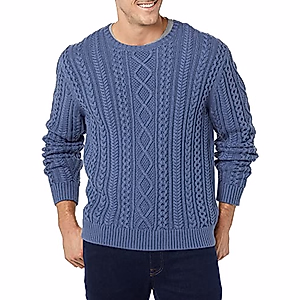 Amazon Essentials Men's Long-Sleeve 100% Cotton Fisherman Cable Crewneck Sweater, Dark Blue, Large