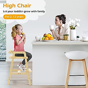 Montessori Educating Tower, Toddler High Chair & Step Stool with 3 Adjustable Height, Standing Kitchen Helper Bathroom Wood Safety Grow Seat, Multi-Function 3 in 1 for 1-12 Years