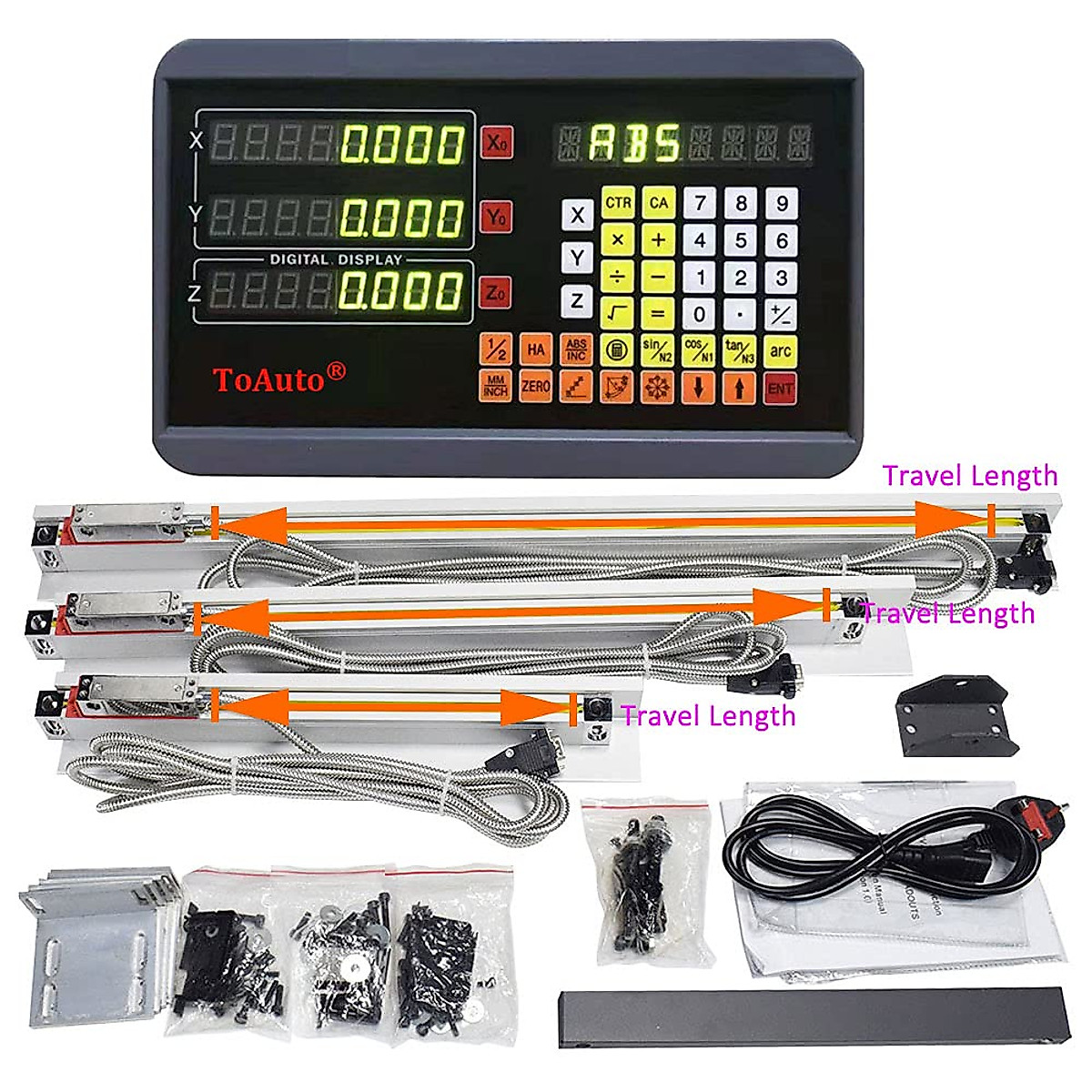 FASTTOBUY 3 Axis Digital Readout 16" 38" 20" DRO Display for CNC Wire Cutting Milling Machine with 5um Precision Linear Glass Scale 450mm+900mm+500mm,2-5 Business Days