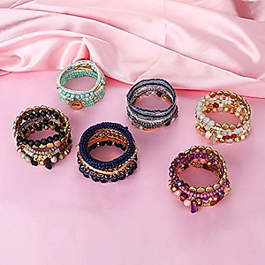 SAILIMUE 6 Sets Bohemian Stackable Bead Bracelets for Women Men Stretch Multilayered Bangles Bracelet Set Boho Multicolor Jewelry