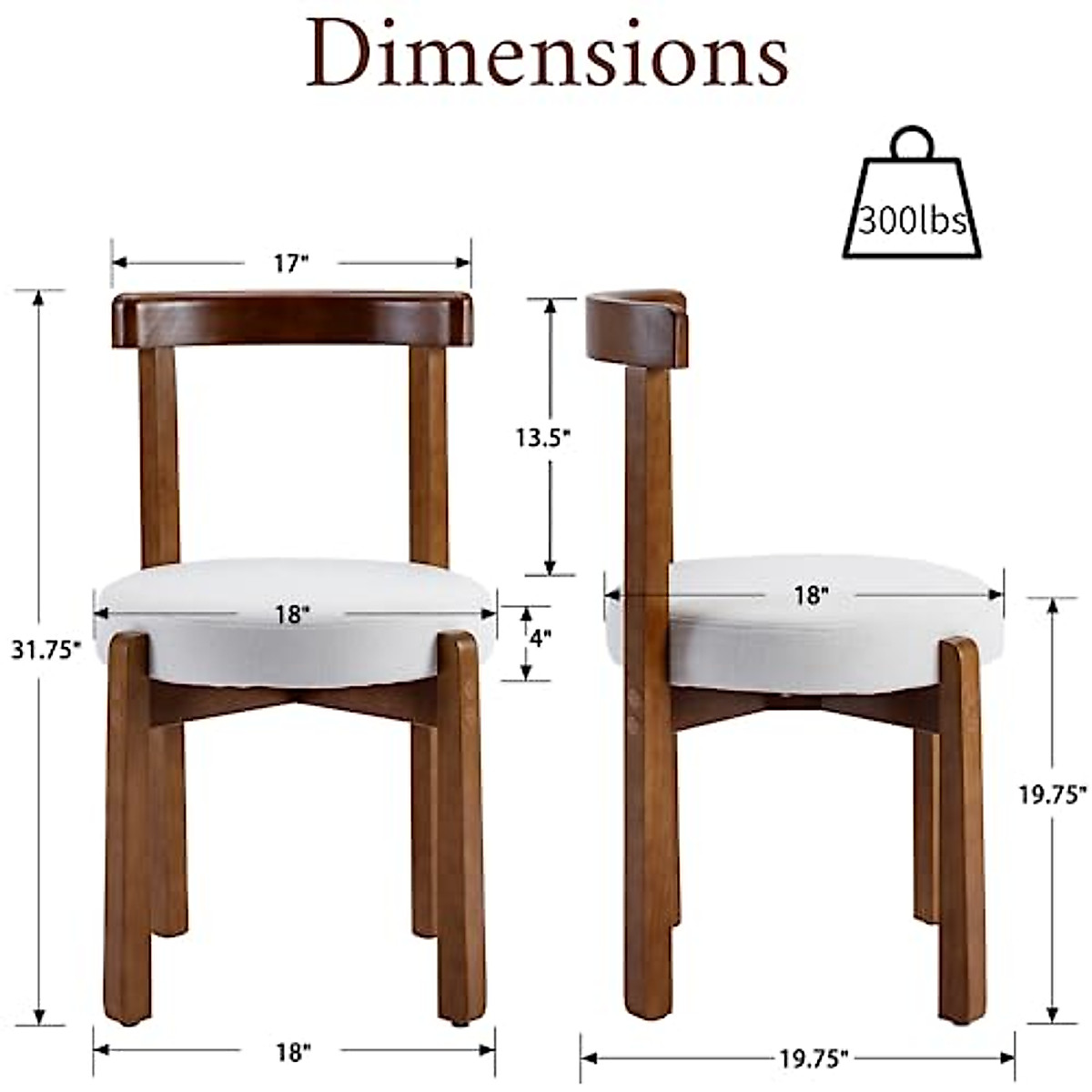 Ya-Home Dining Chairs Set of 2, Comfy Mid-Century Dining Room Chairs Upholstered Linen Fabric Side Chair with Wooden Legs Backrest for Dining Room Living Room, Beige