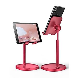 LISEN Cell Phone Stand,Angle Height Adjustable Stable Cell Phone Stand for Desk,Sturdy Aluminum Metal Phone Holder (Red)