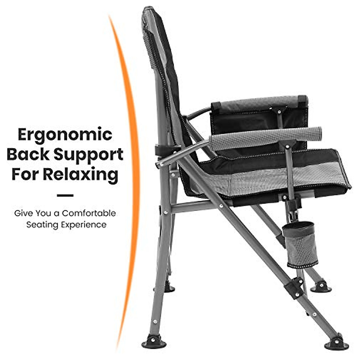 XGEAR Camping Chair with Padded Hard Armrest, Sturdy Folding Camp Chair with Cup Holder, Storage Pockets Carry Bag Included, Support to 400 lbs(Grey)