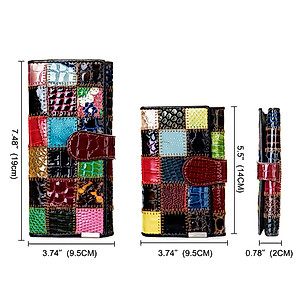 Segater® Women Multicolor Wallets Genuine Leather Card Holder Organizer Purses Model Stitching Bag Wallet with Flap Phone Clutch Large Long Purse