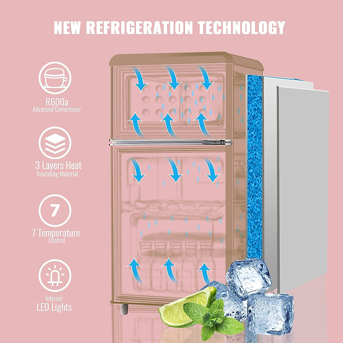 WANAI 3.5 Cu.ft Compact Refrigerators Mini Fridge with Freezer Yellow Small Fridge Dual Door Classic Retro Refrigerator Removable Glass Shelves Adjustable Thermostat for Home Office Dorm RV