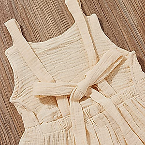 Toddler Kids Baby Girl Sleeveless Ruffle Romper Jumpsuit Backless Playsuit Outfit Overalls (Beige, 2-3 Years)