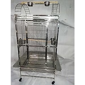 TTEDOYE BMWPET SUS201 Stainless Steel Bird Cage Parrot Cage 32''X22''X62'' PlayTop Style, Silver