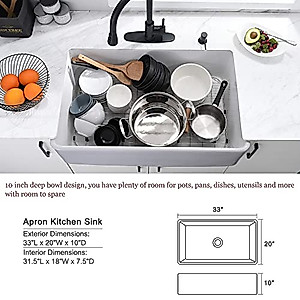 33 Inch Fireclay White Farmhouse Sink-Bokaiya 33x20 Apron Front Farmhouse Kitchen Sink Single Bowl Deep Porcelain Ceramic White Farm Sink