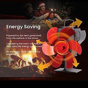 Avoeco Heat Powered Wood Stove Fan, Fireplace Fan for Wood Burning Stove, Red Blade, Circulating Warm Air, Heat Activated Fan for Wood Burning/Gas/Pellet/Log Burner/Fireplace, Wood Stove Accessories