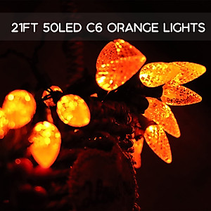 C6 Orange Halloween Lights, Waterproof 8 Mode Solar Halloween String Lights, 21Ft 50LED Orange Solar Christmas Lights C6 Strawberry Lights for Halloween Decoration Thanksgiving Day Christmas Holiday