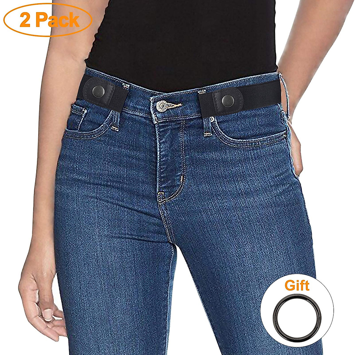 SUOSDEY No Buckle Invisible Stretch Belts for Men/Women Belt for Jeans pants No Hassle,No Bugle (05-2Pack Black, Suit Waist 34''-48'')