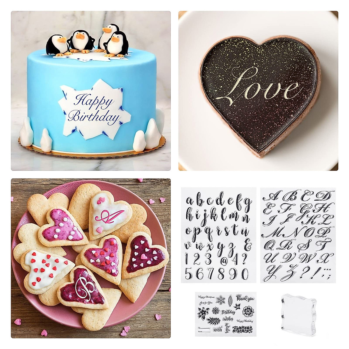 Coitak 4 PCS Alphabet Cake Stamp Tools, Alphabet Letter Fondant Stamps for Cookie Biscuit Cake Decorating, Cookie Stamp Impress