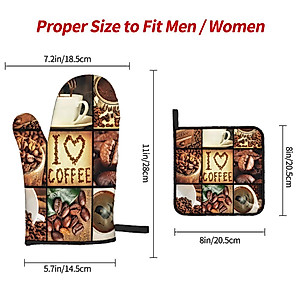 EKOBLA Grind Coffee Oven Mitts and Pot Holders Sets 3 Heat-Resistant for Chicken Gloves Polyester