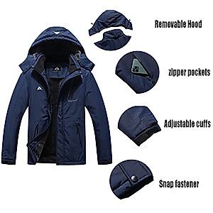 MOERDENG Men's Mountain Waterproof Ski Jacket Windproof Rain Windbreaker Winter Warm Hooded Snow Coat