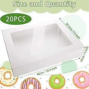 Gersoniel Cake Box Paperboard Window Bakery Box Large Pastry Baking Rectangle Cardboard Treat Boxes with Window Bakery Take out Containers for Cookie Cupcake Pie 19 x 14 x 4 Inch (White,20 Pack)