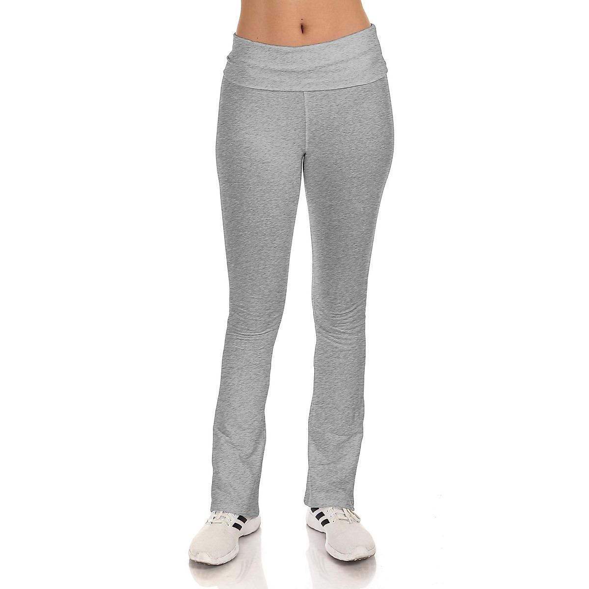Simply Ravishing Cotton Fold Over Bootcut Yoga Pants (Size: XS-5X), Small, H. Grey