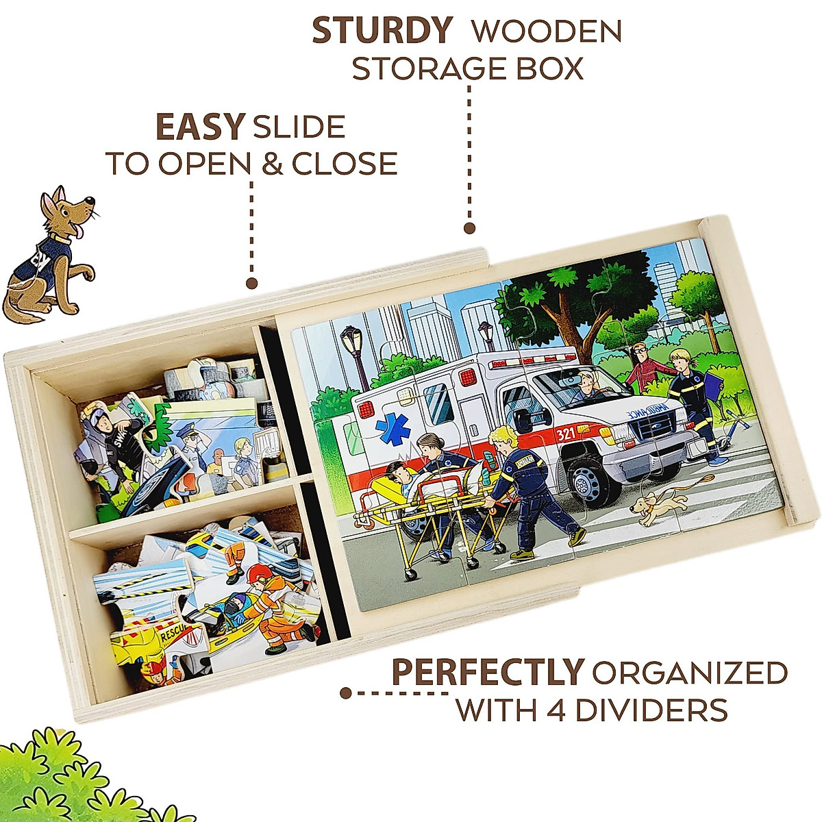 TOYLI 4-in-1 Wooden Puzzles for Boys 48 PCs Puzzles for Kids Ages 4-6 Great Gift for Boys,Car Puzzles for Kids Ages 4-8, Wood Puzzles for Kids Ages 3-5 Jigsaw Puzzle Box, Summer Activity Outside