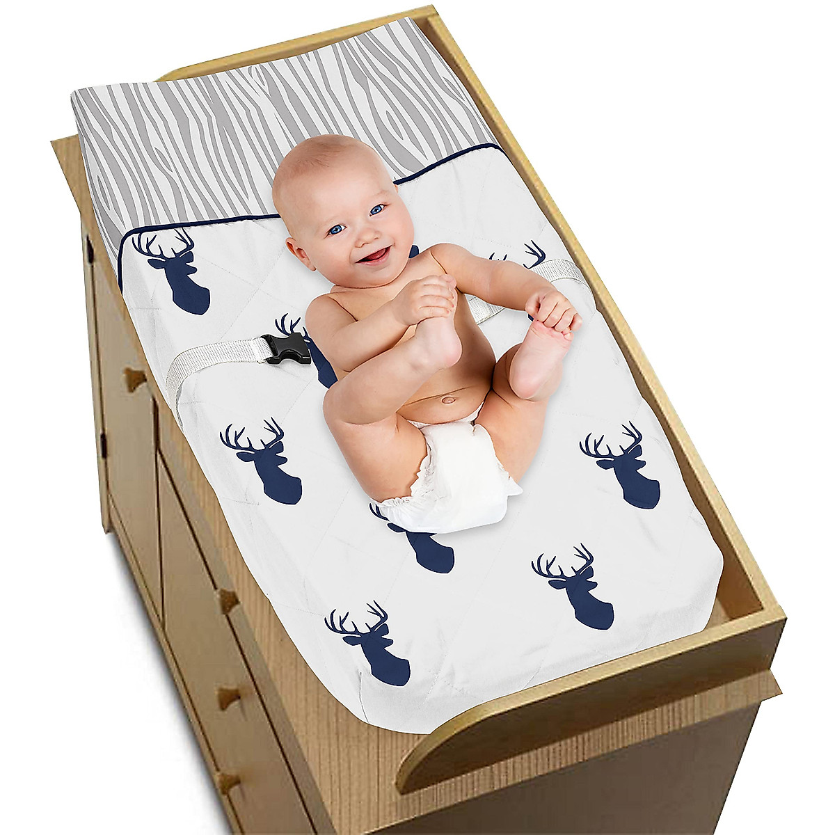 Sweet Jojo Designs Navy White and Gray Woodland Deer Boys Baby Changing Pad Cover
