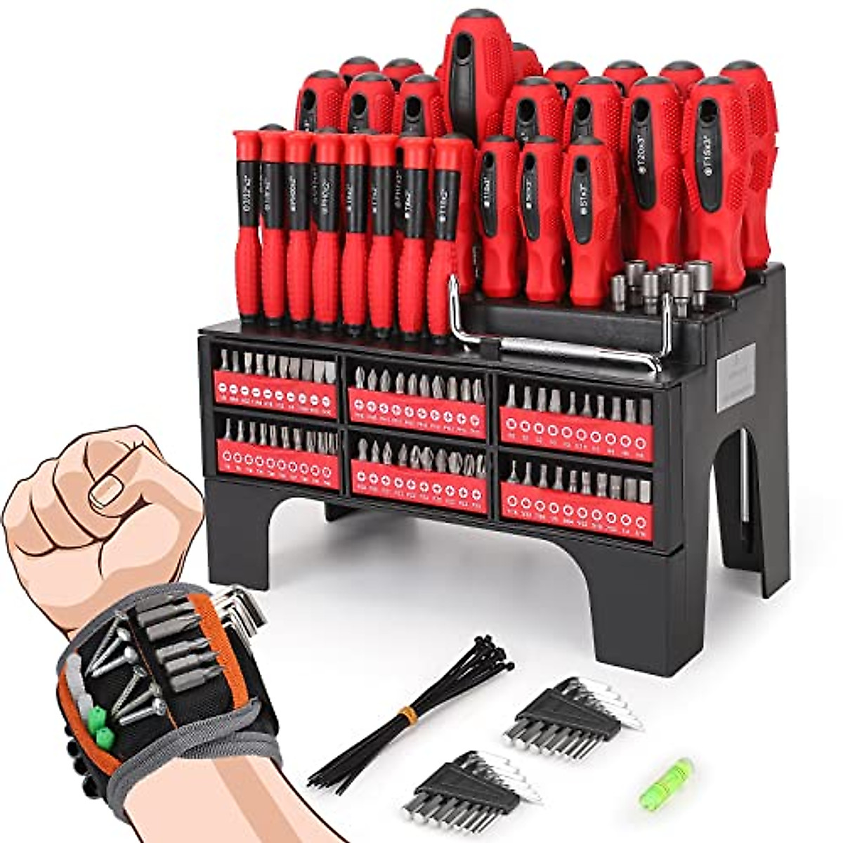 Sunplux 119Pcs Magnetic Screwdriver Set, Screwdriver Bit Set Hex Key Set Magnetic Wristband with Plastic Racking, Ideal Gifts for Men