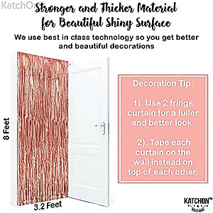 Big 3 Pieces Rose Gold Fringe Curtain - 9.6x8 Feet, Rose Gold Streamers | Rose Gold Backdrop for Birthday Party | Rose Gold Tinsel Backdrop, Rose Gold Party Decorations, Bachelorette Party Decorations