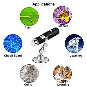 Digital Microscope Handheld USB Magnification Microscope Camera 50-1000X Zoom 1080P Mini Microscope Portable Pocket Microscope 8 Lights for Android Phone Table Windows Mac (Black)
