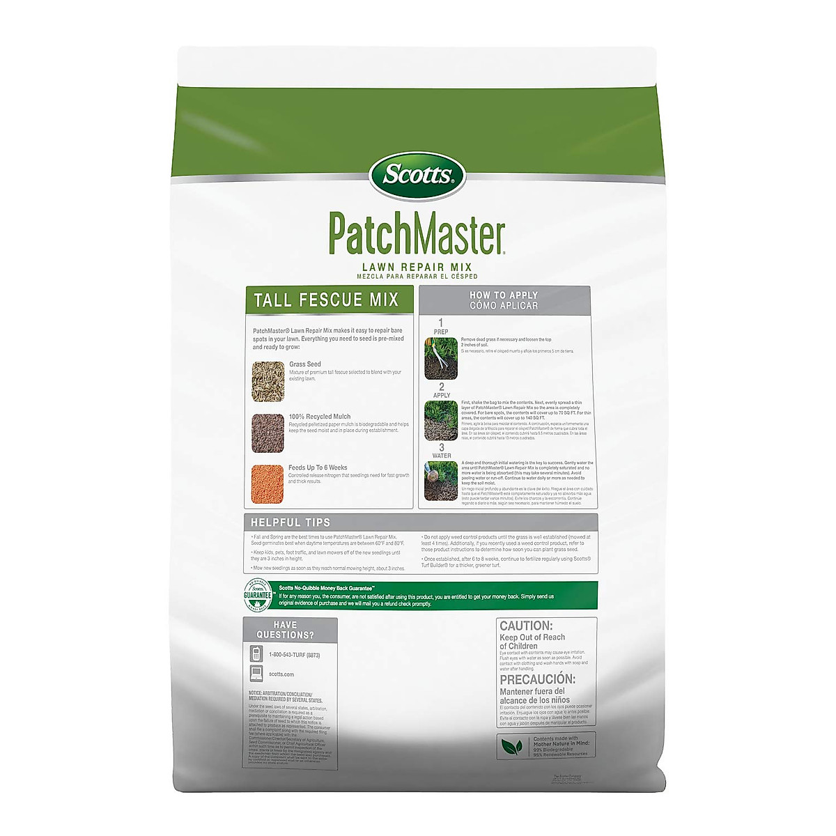 Scotts PatchMaster Lawn Repair Mix Tall Fescue Mix, Combination Grass Seed, Fertilizer, and Mulch, 4.75 lbs.